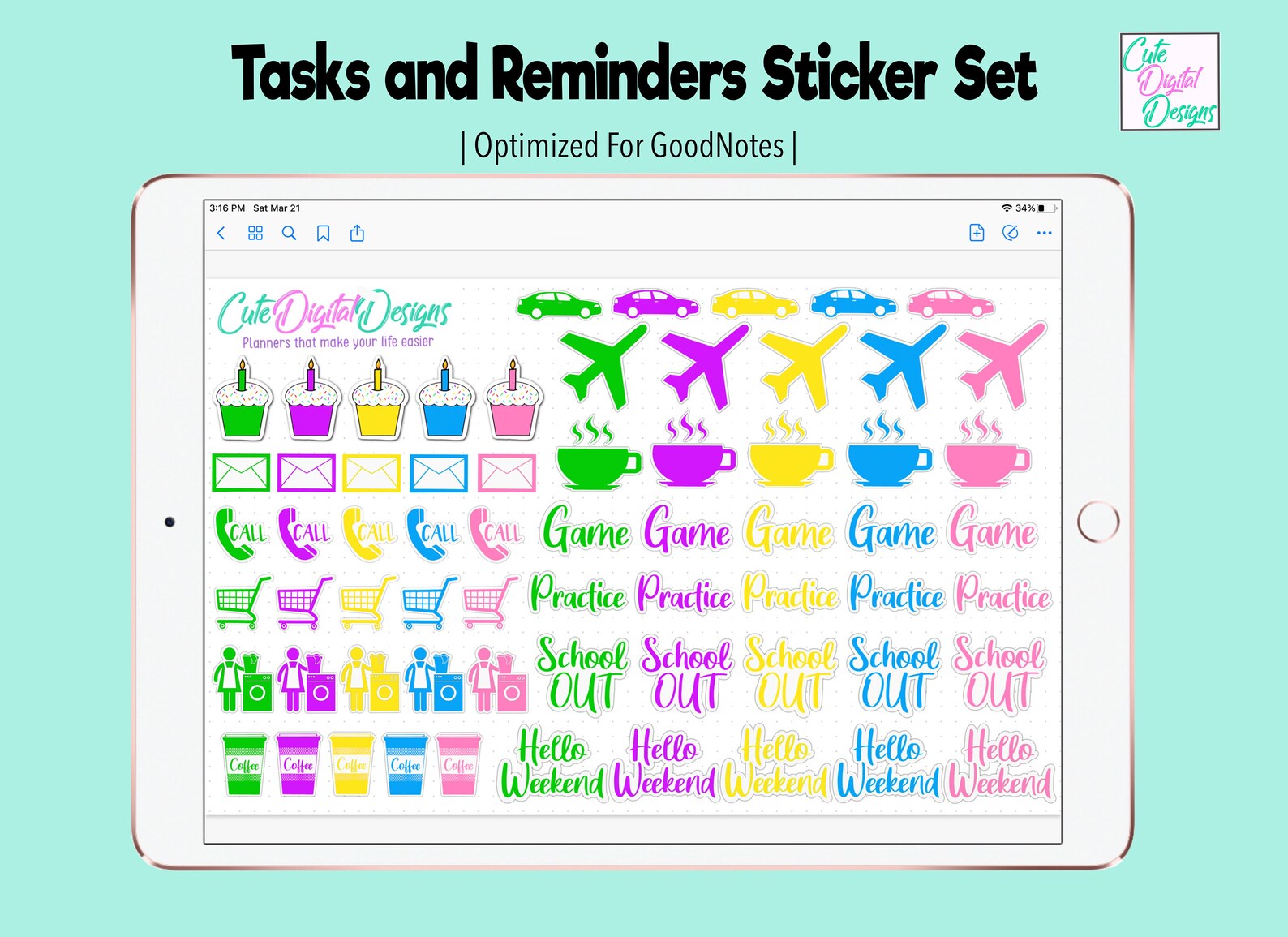 Digital Stickers - Tasks and Reminders | Goodnotes | Digital Planner ...