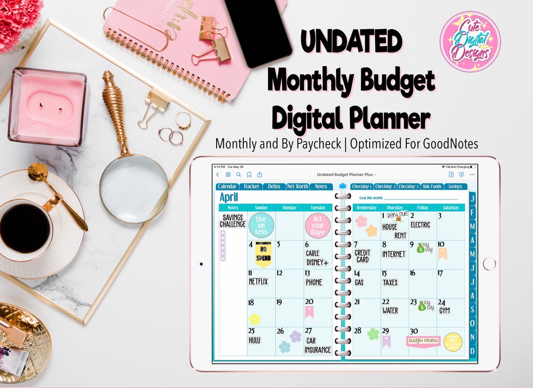 UNDATED Monthly Budget Planner Plus | Goodnotes | Digital Planner ...