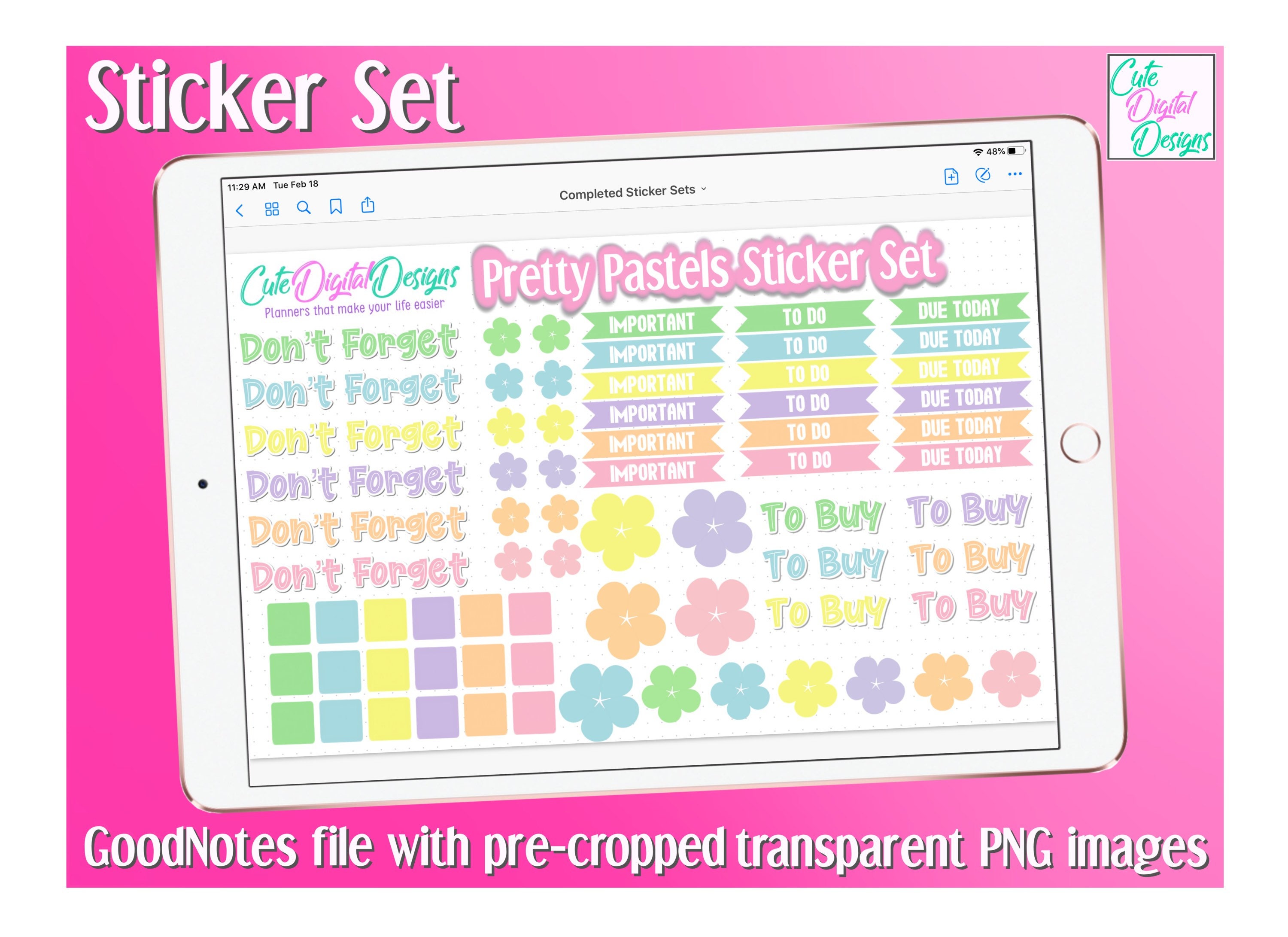 Pretty Pastels Sticker Set V.3 Pre-cropped | Goodnotes | Digital ...