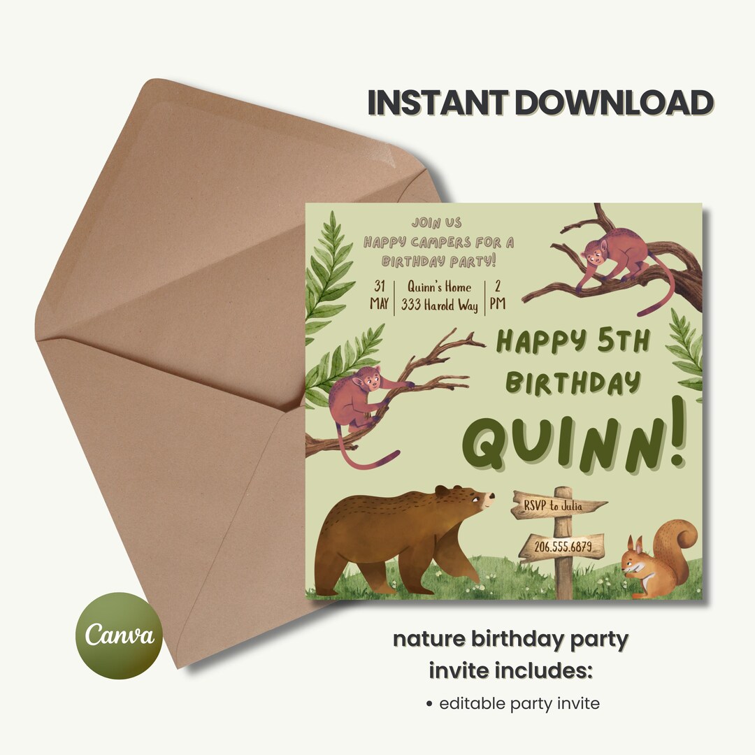 Nature Birthday Kids Party Invitations, Kids Party Invitation, DIY ...