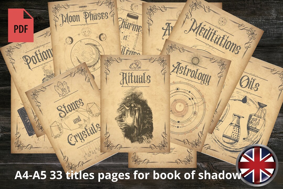 A4 A5 Title for Book of Shadows - Etsy