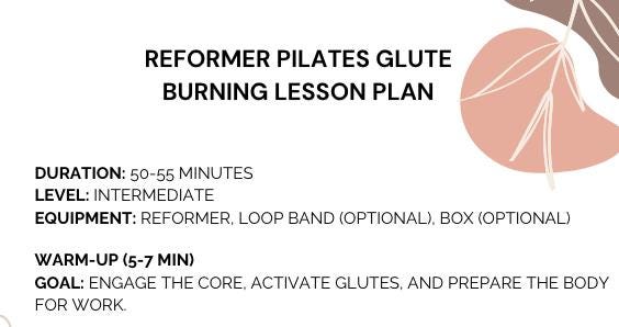 Glute Burning Reformer Pilates Lesson Plan Class Planner Pilates ...