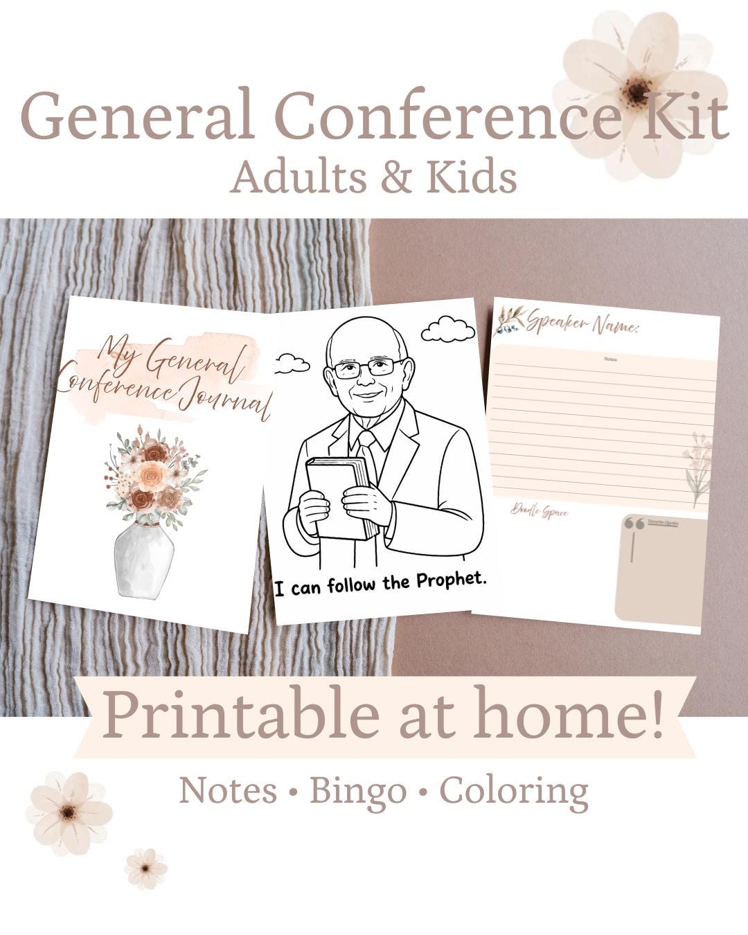LDS General Conference Printable Kit | Study Journal, Kids Bingo (8 ...