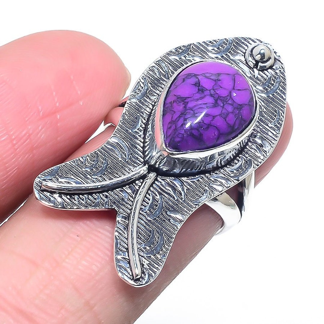 Purple Turquoise Ring Long Silver Ring Knuckle Ring Mojave Turquoise ...
