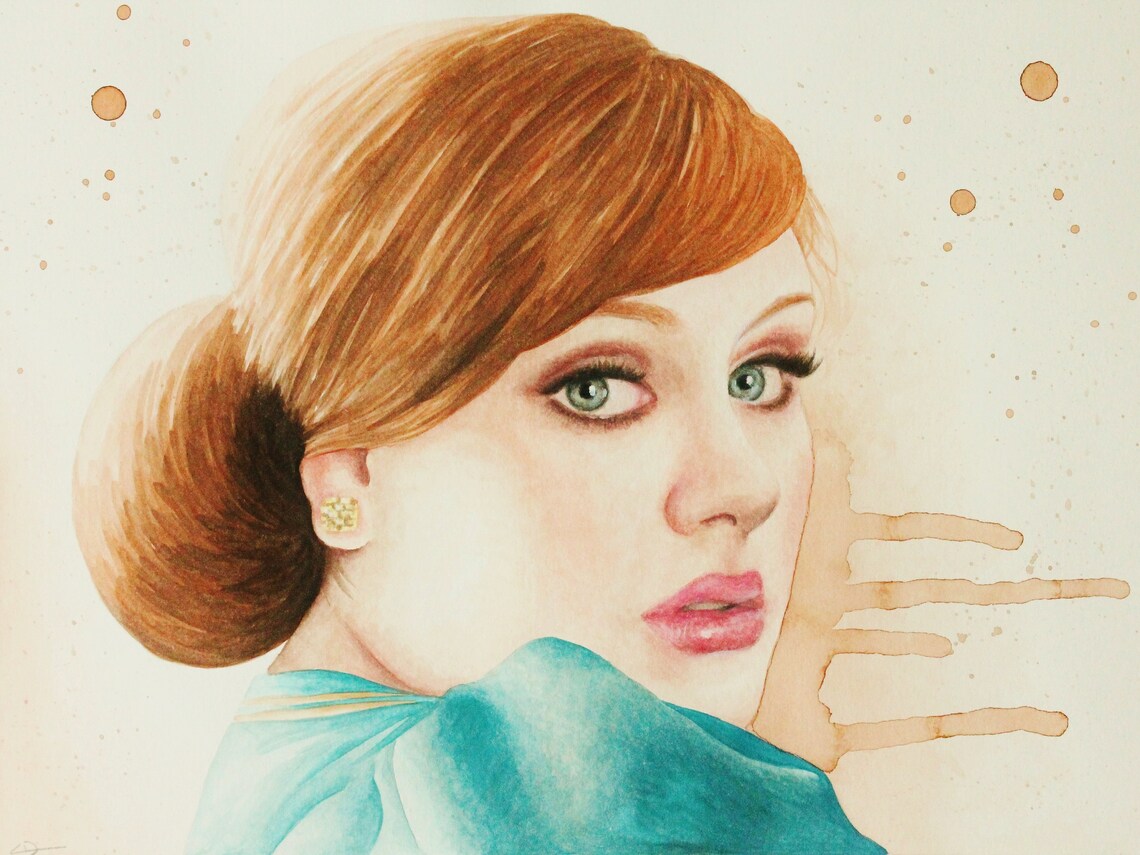 Adele Portrait, Original Artwork, Watercolour Paint, Celebrity Portrait ...