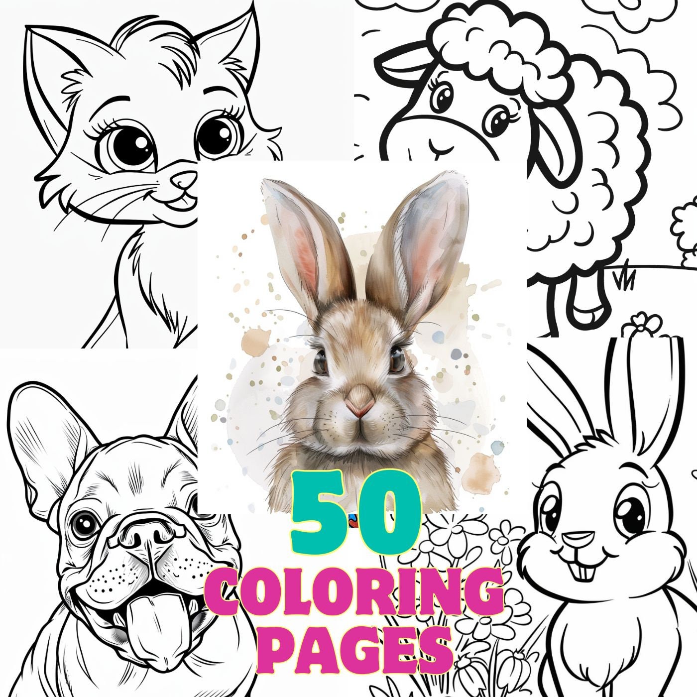 50 Animals Coloring Pages Activity for Kids Preschoolers Toddlers ...