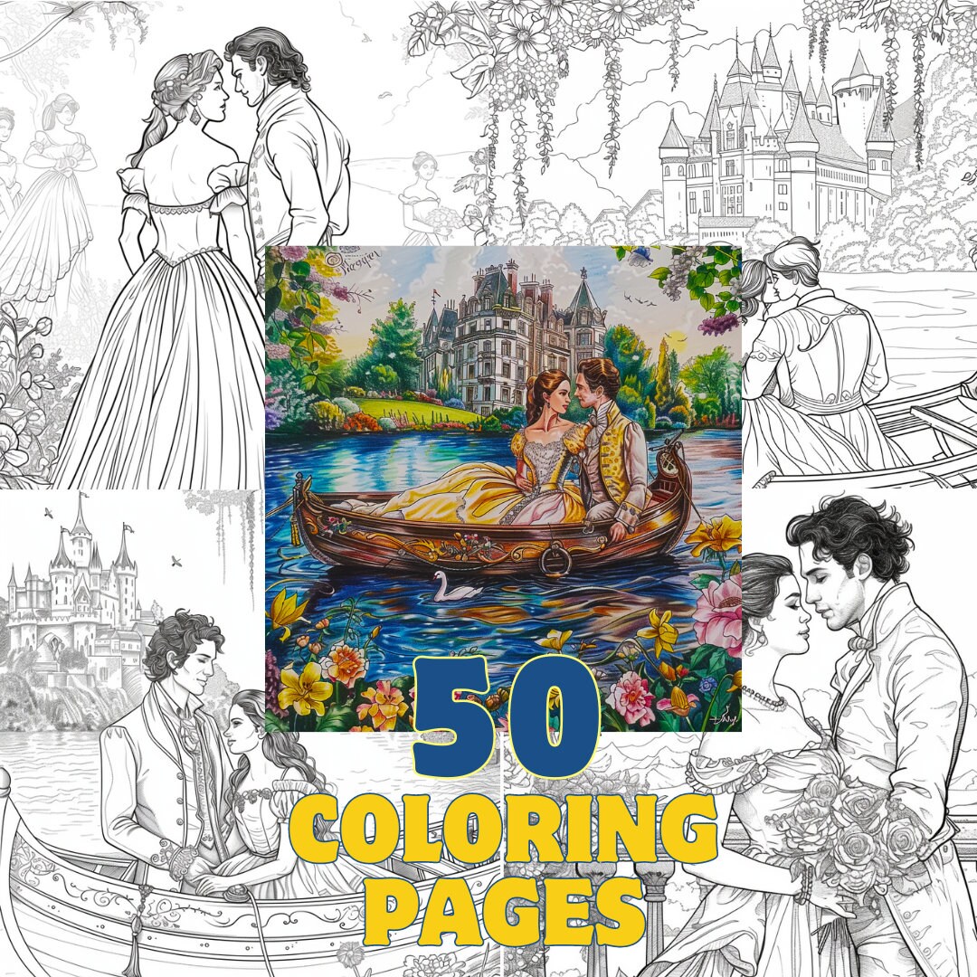 50 Regency Couples Coloring Pages - Adult Coloring Book, Coloring ...