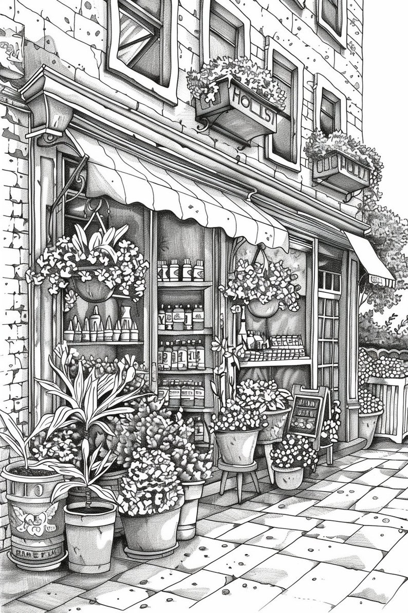 Storefronts Designs Coloring Book for Adults | 35 Cozy Printable Pages ...