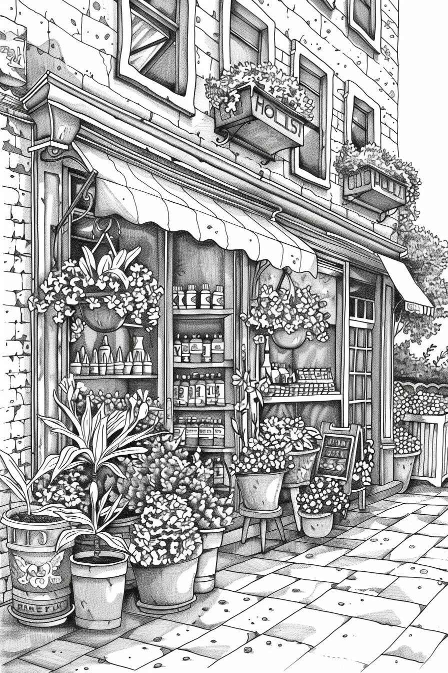 Storefronts Designs Coloring Book for Adults | 35 Cozy Printable Pages ...