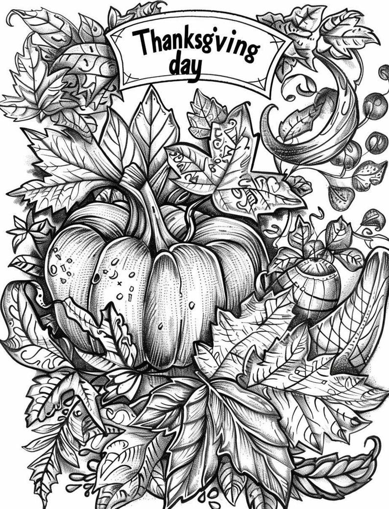 Thanksgiving Day Coloring Book for Adults , Turkey, 25 Printable Pages ...