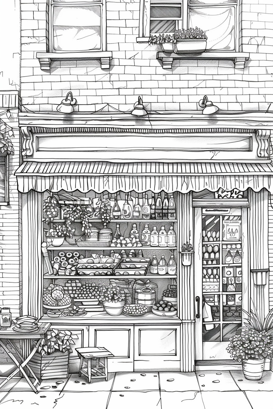 Storefronts Designs Coloring Book for Adults | 35 Cozy Printable Pages ...