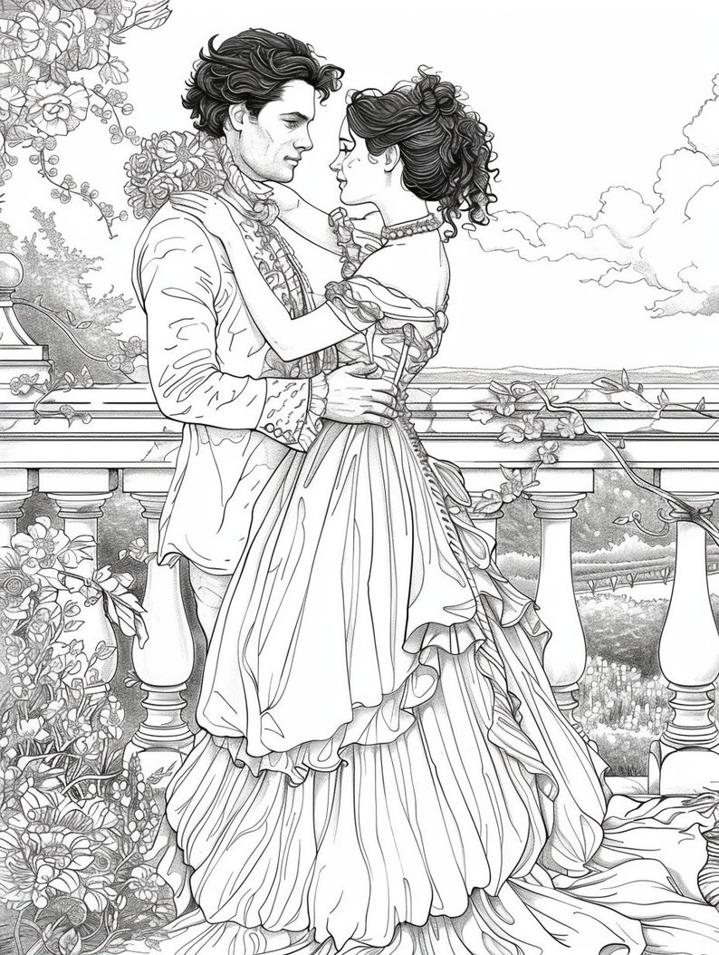 50 Regency Couples Coloring Pages - Adult Coloring Book, Coloring ...