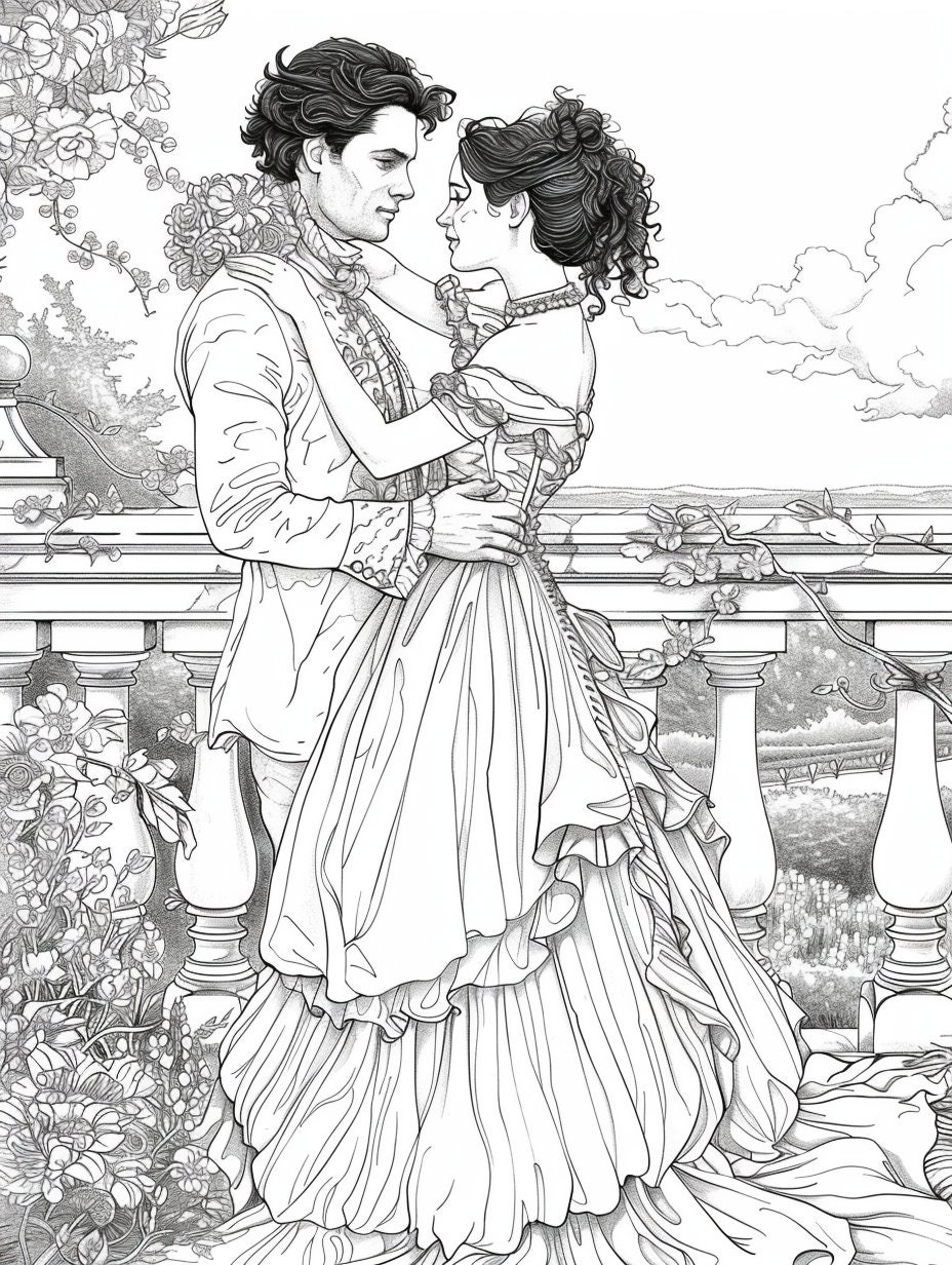 50 Regency Couples Coloring Pages - Adult Coloring Book, Coloring ...