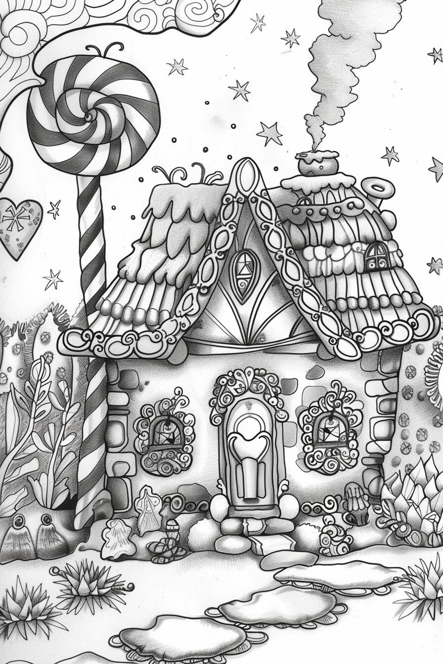 Whimsical Candy House Coloring Pages - Adult and Kids Coloring Book ...
