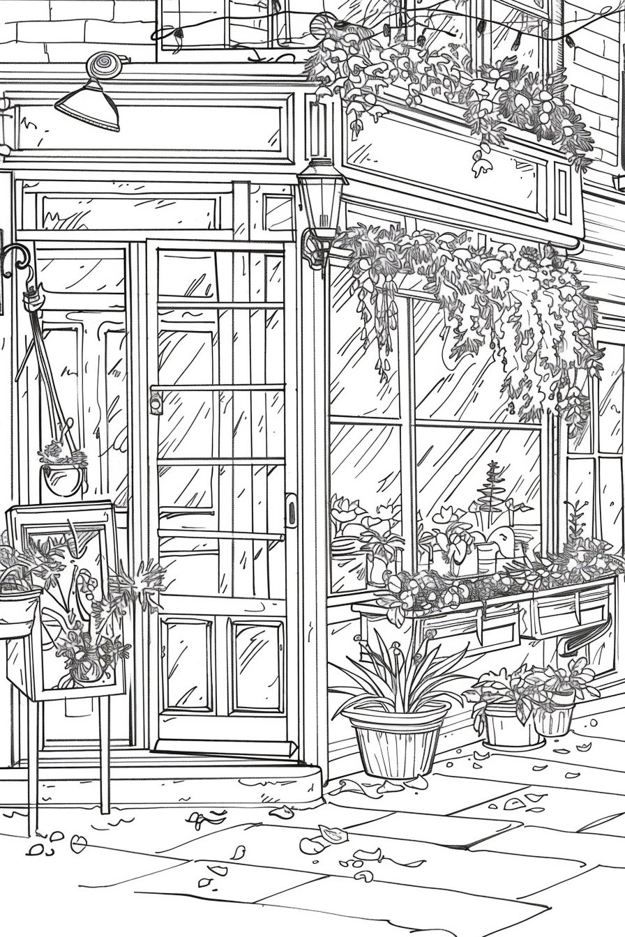 Storefronts Designs Coloring Book for Adults | 35 Cozy Printable Pages ...