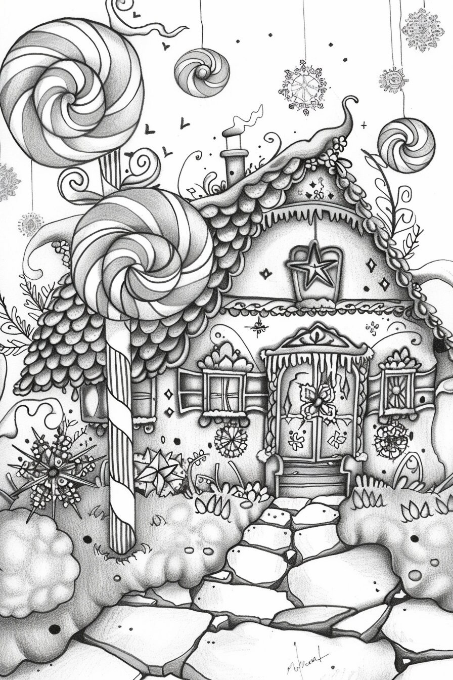 Whimsical Candy House Coloring Pages - Adult and Kids Coloring Book ...