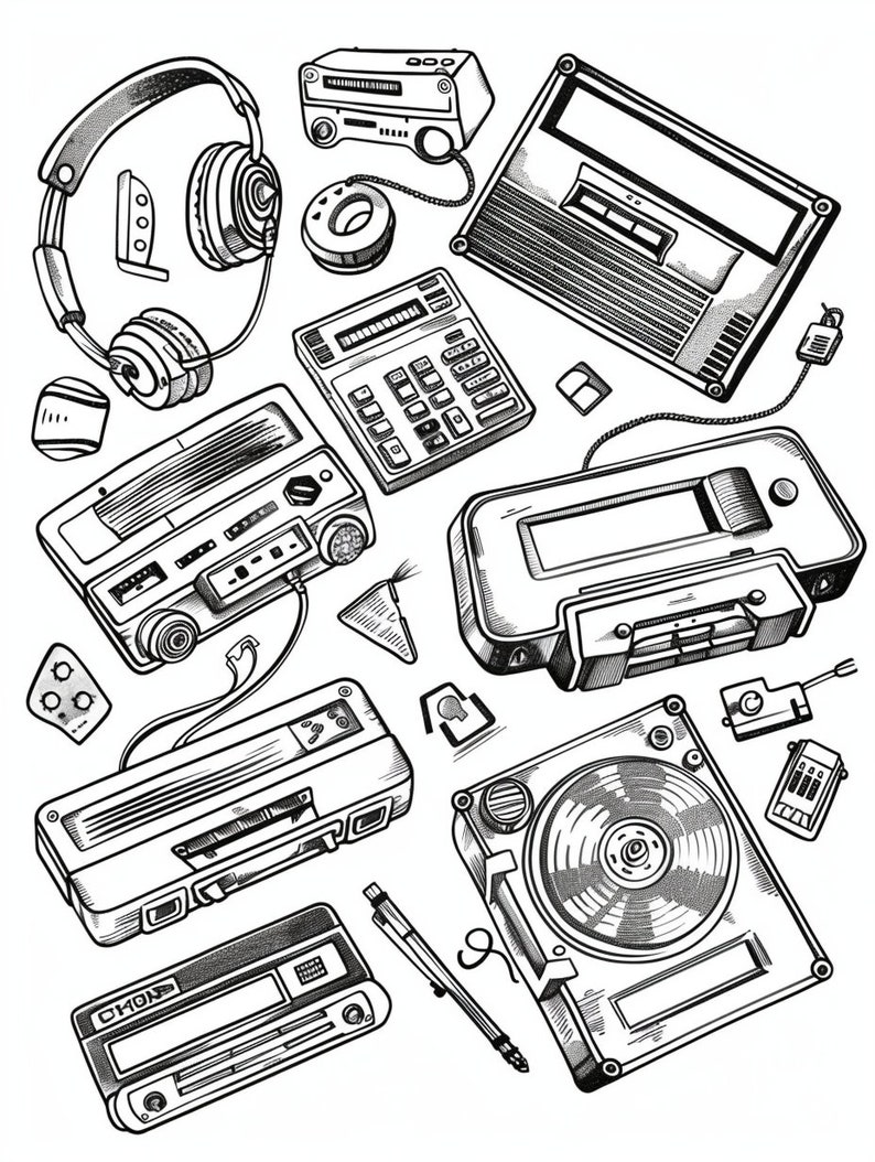 Retro Coloring Pages for Adults 25, 90s Nostalgia Designs, 90s ...