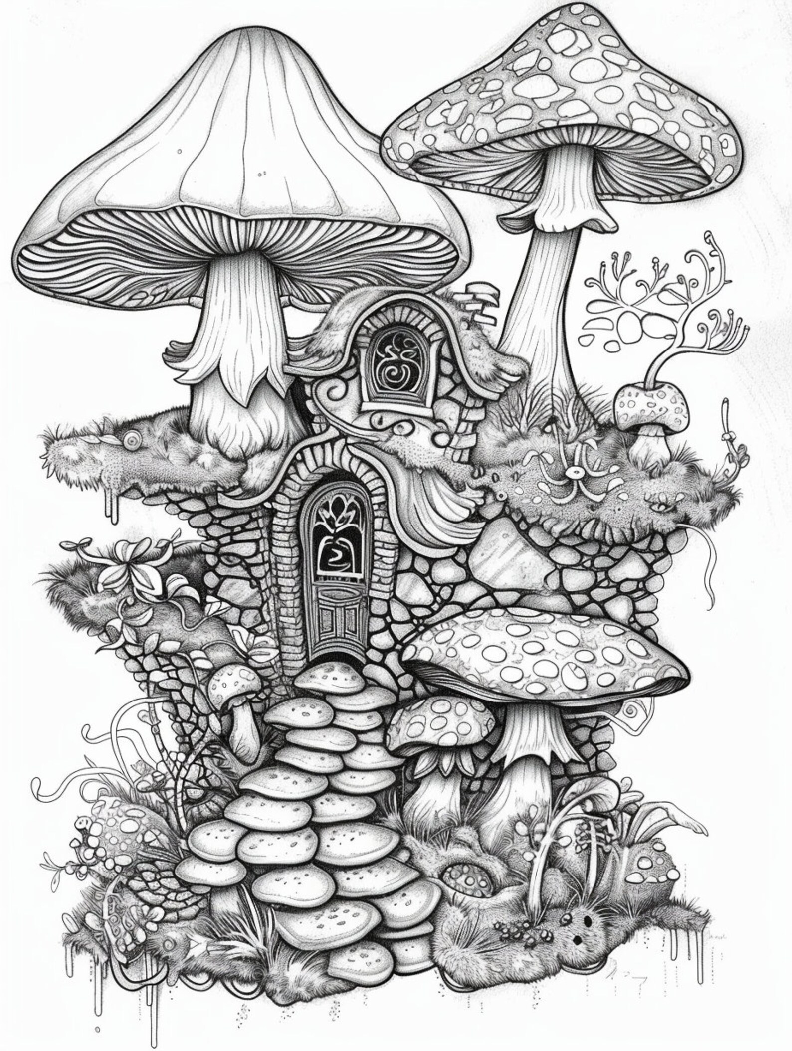 Enchanted Mushroom House Coloring Pages Set - Fun for All Ages ...
