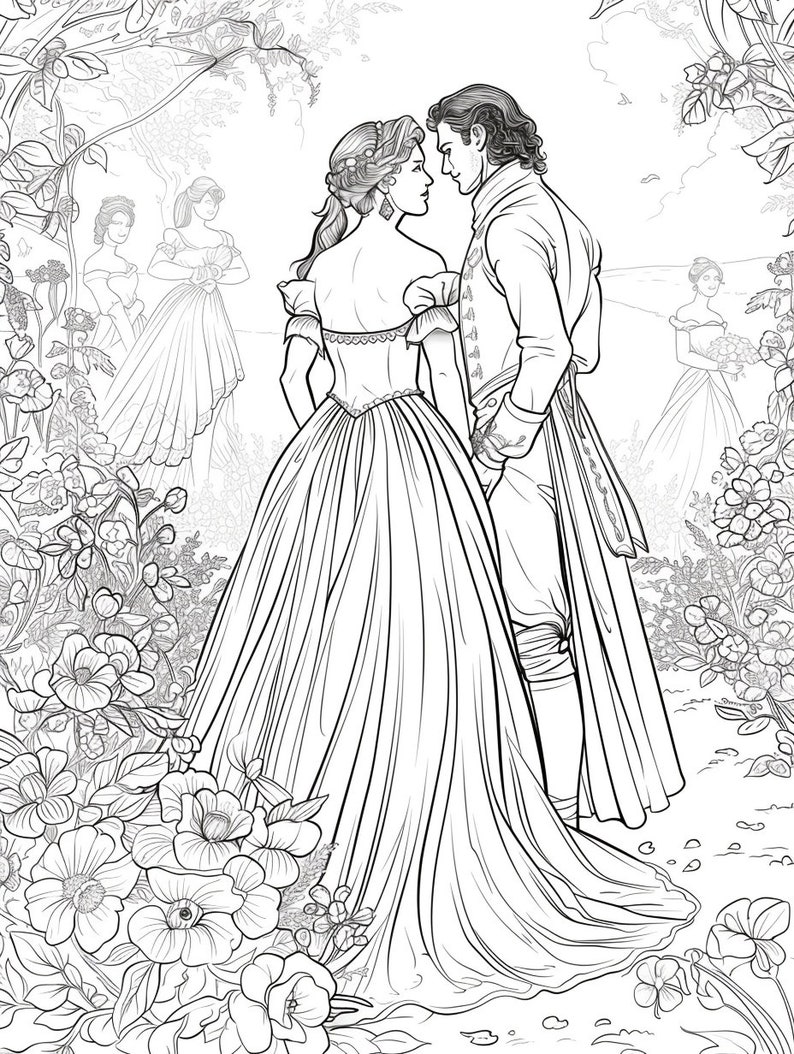 50 Regency Couples Coloring Pages - Adult Coloring Book, Coloring ...