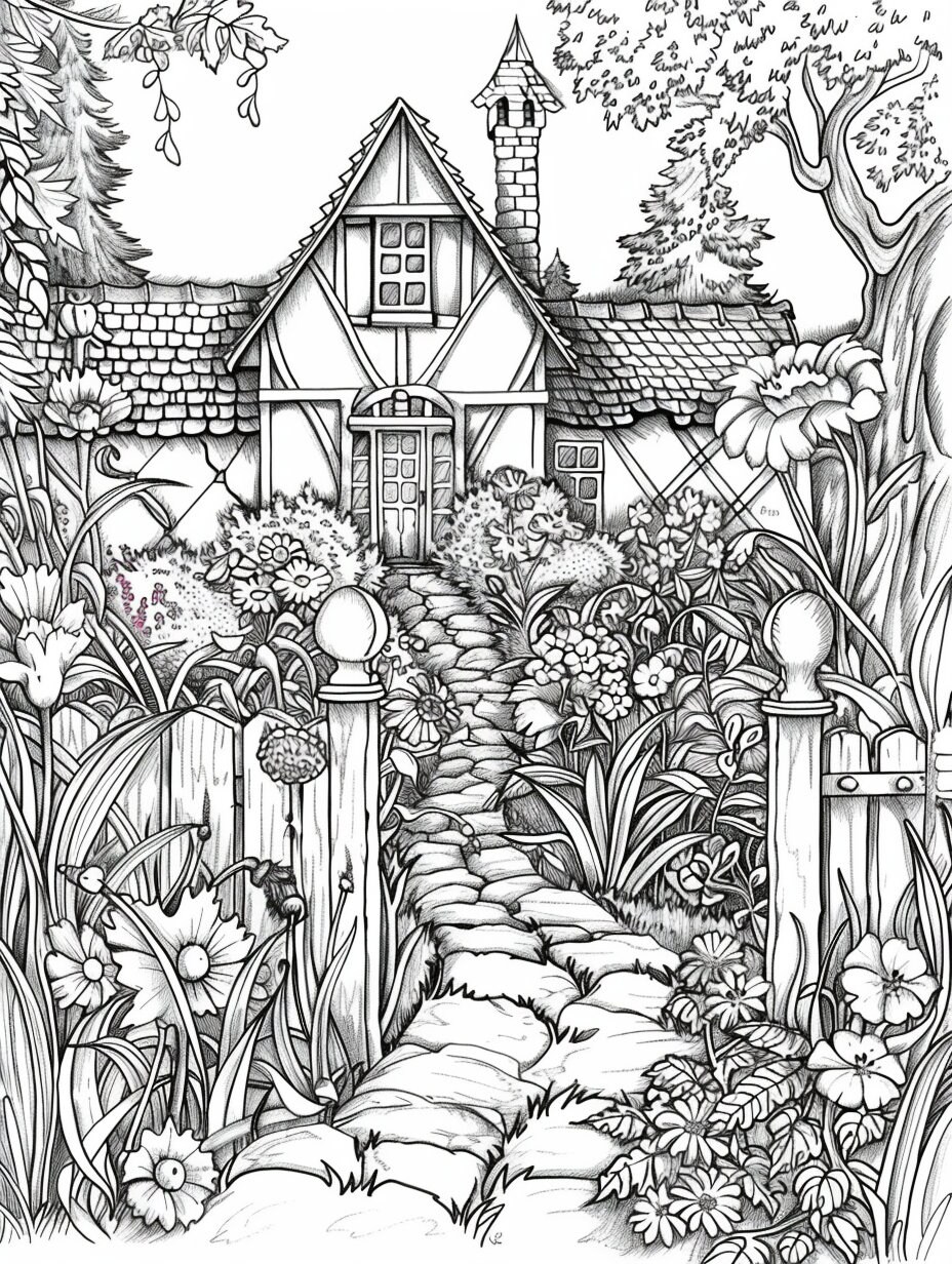 Cozy Cottage Gardens Coloring Pages for Adults | Cozy Coloring Sheets ...