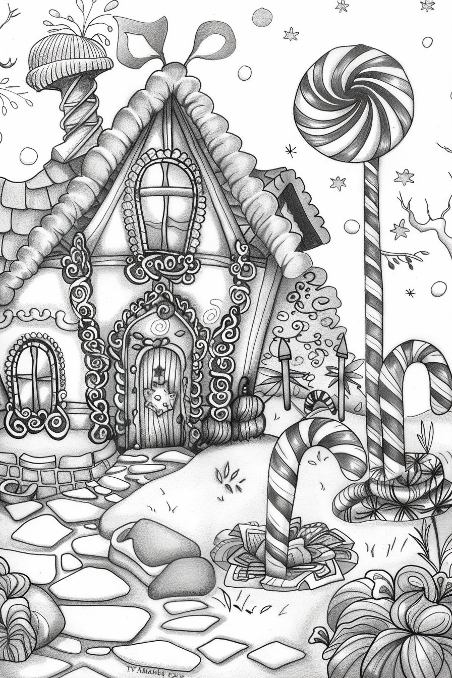 Whimsical Candy House Coloring Pages Adult and Kids Coloring Book ...