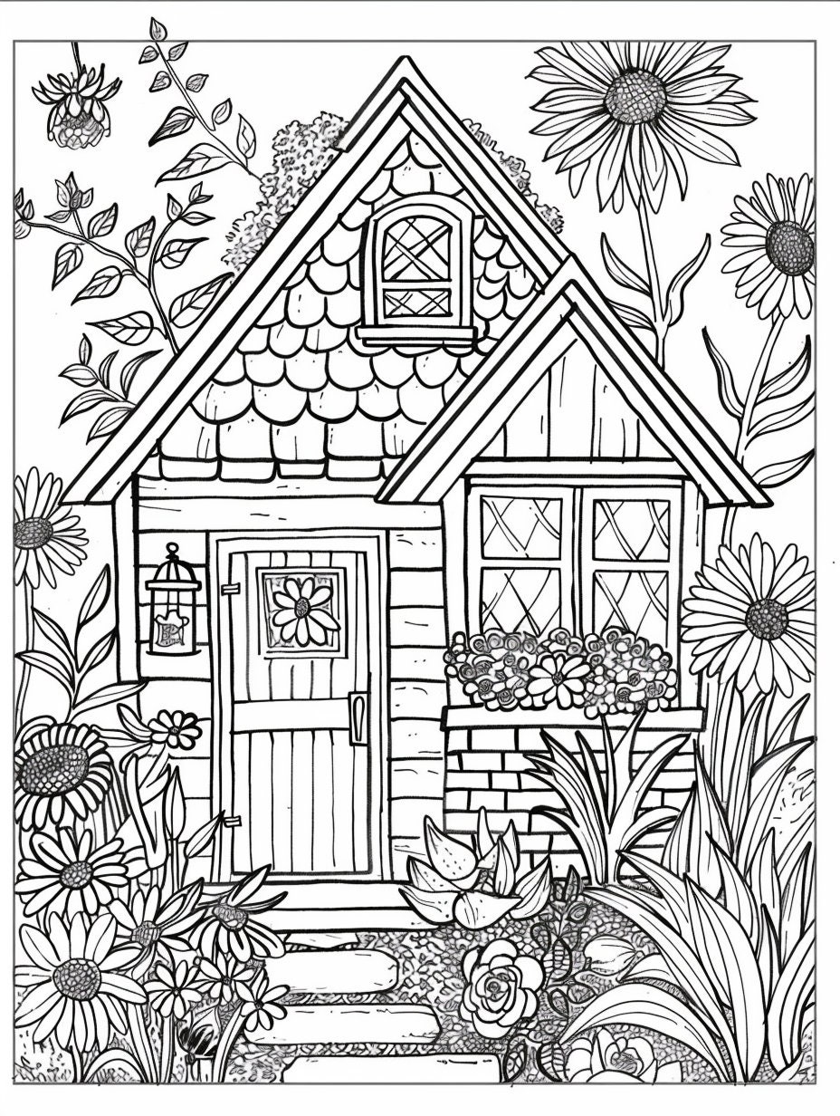 Cozy Cottage Gardens Coloring Pages for Adults | Cozy Coloring Sheets ...