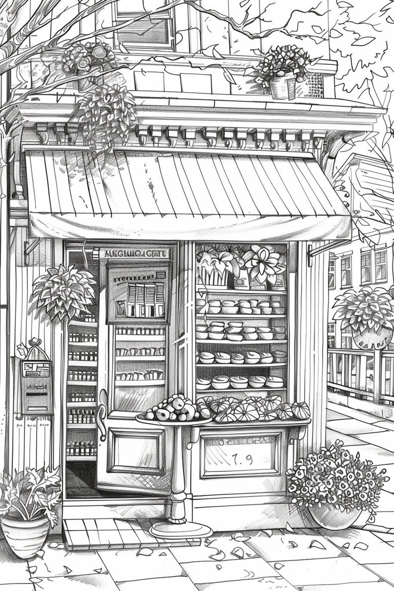 Storefronts Designs Coloring Book for Adults | 35 Cozy Printable Pages ...