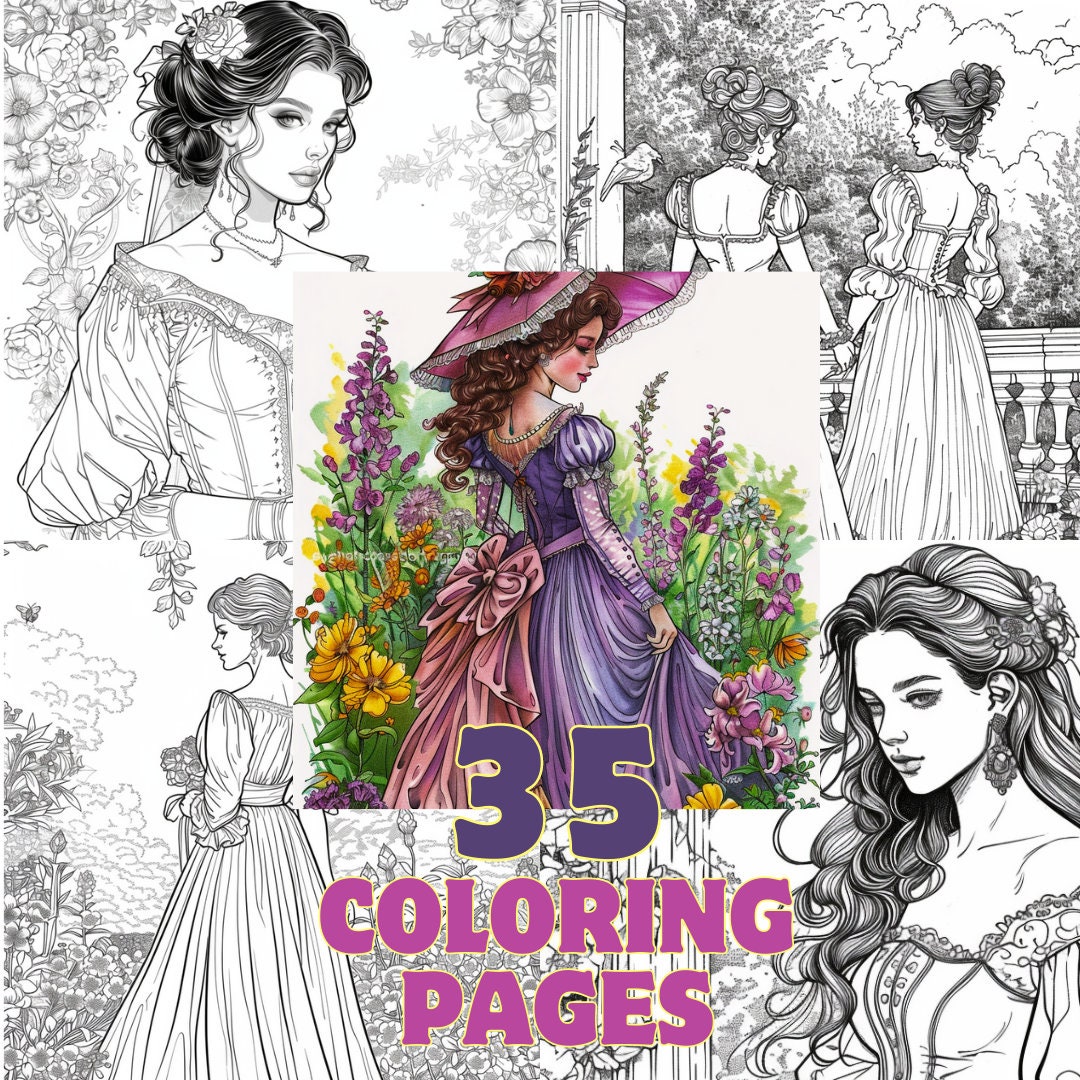 Vintage Women Coloring Book - 35 Regency Era Designs, Adult Coloring ...