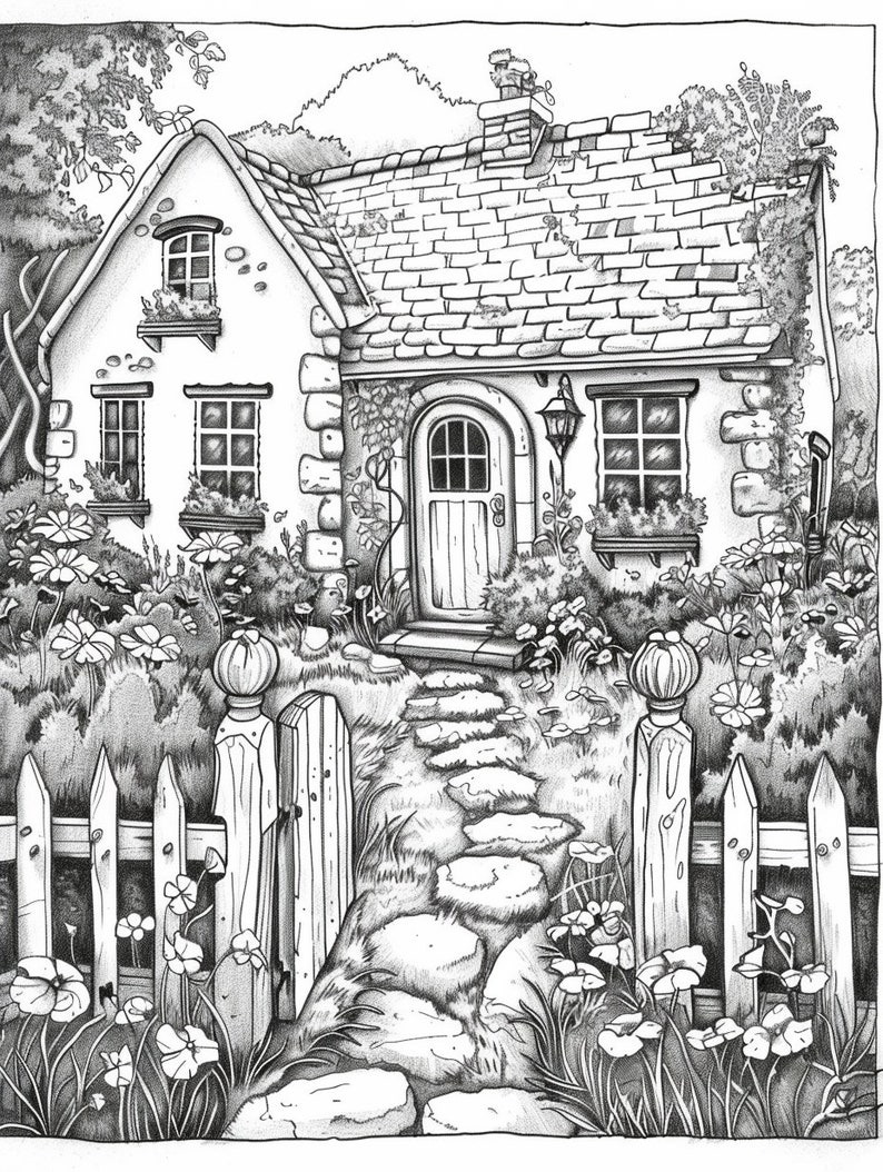 Cozy Cottage Gardens Coloring Pages for Adults | Cozy Coloring Sheets ...
