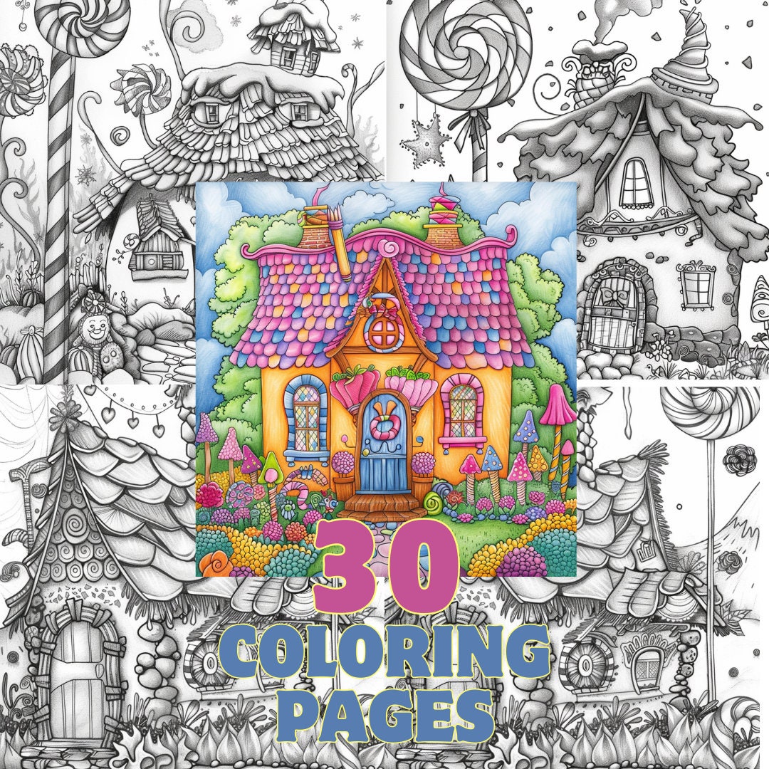Whimsical Candy House Coloring Pages - Adult and Kids Coloring Book ...