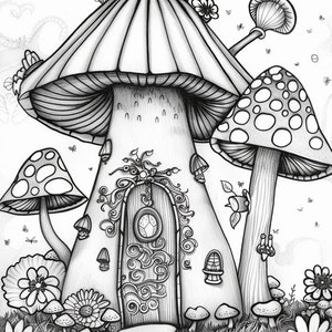 Enchanted Mushroom House Coloring Pages Set - Fun for All Ages ...