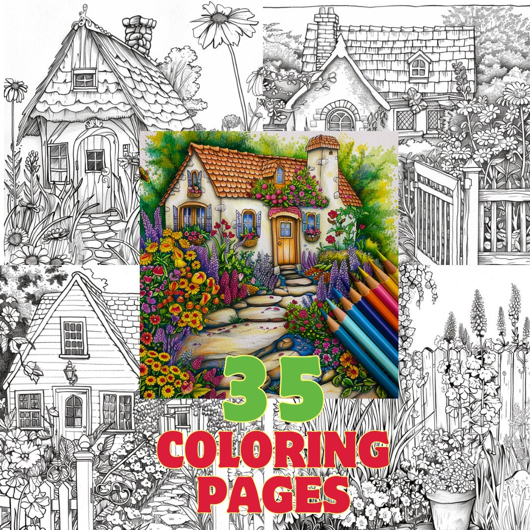 Cozy Cottage Gardens Coloring Pages for Adults | Cozy Coloring Sheets ...