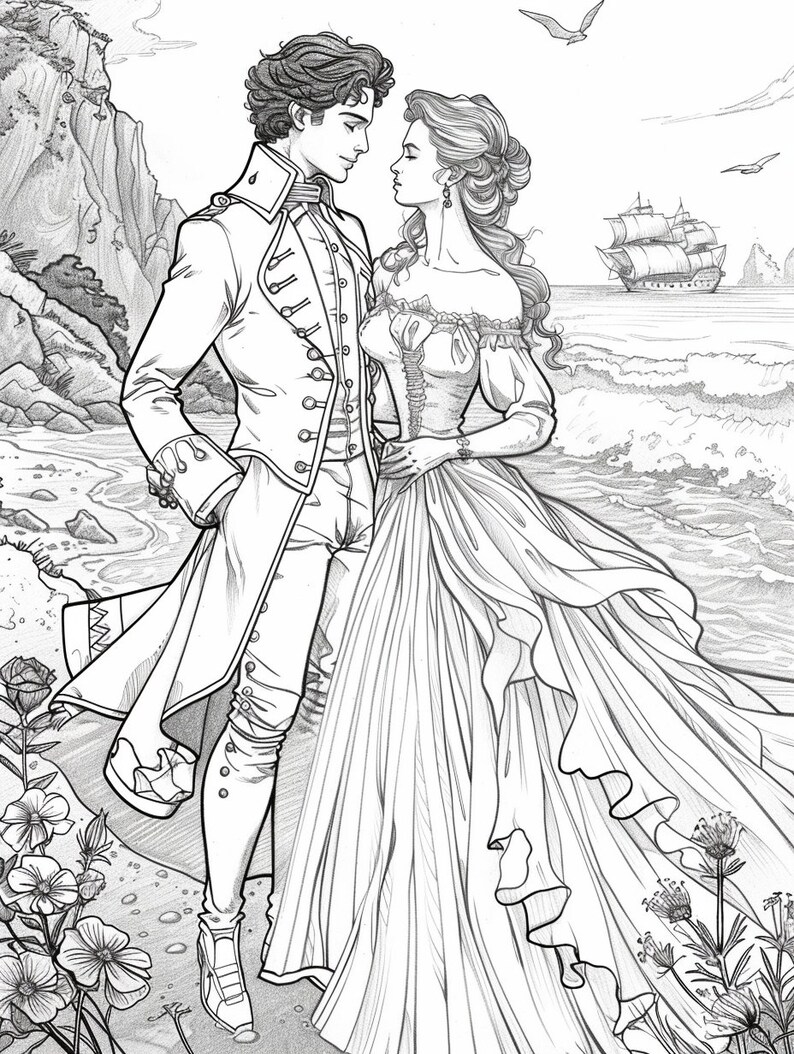 50 Regency Couples Coloring Pages - Adult Coloring Book, Coloring ...
