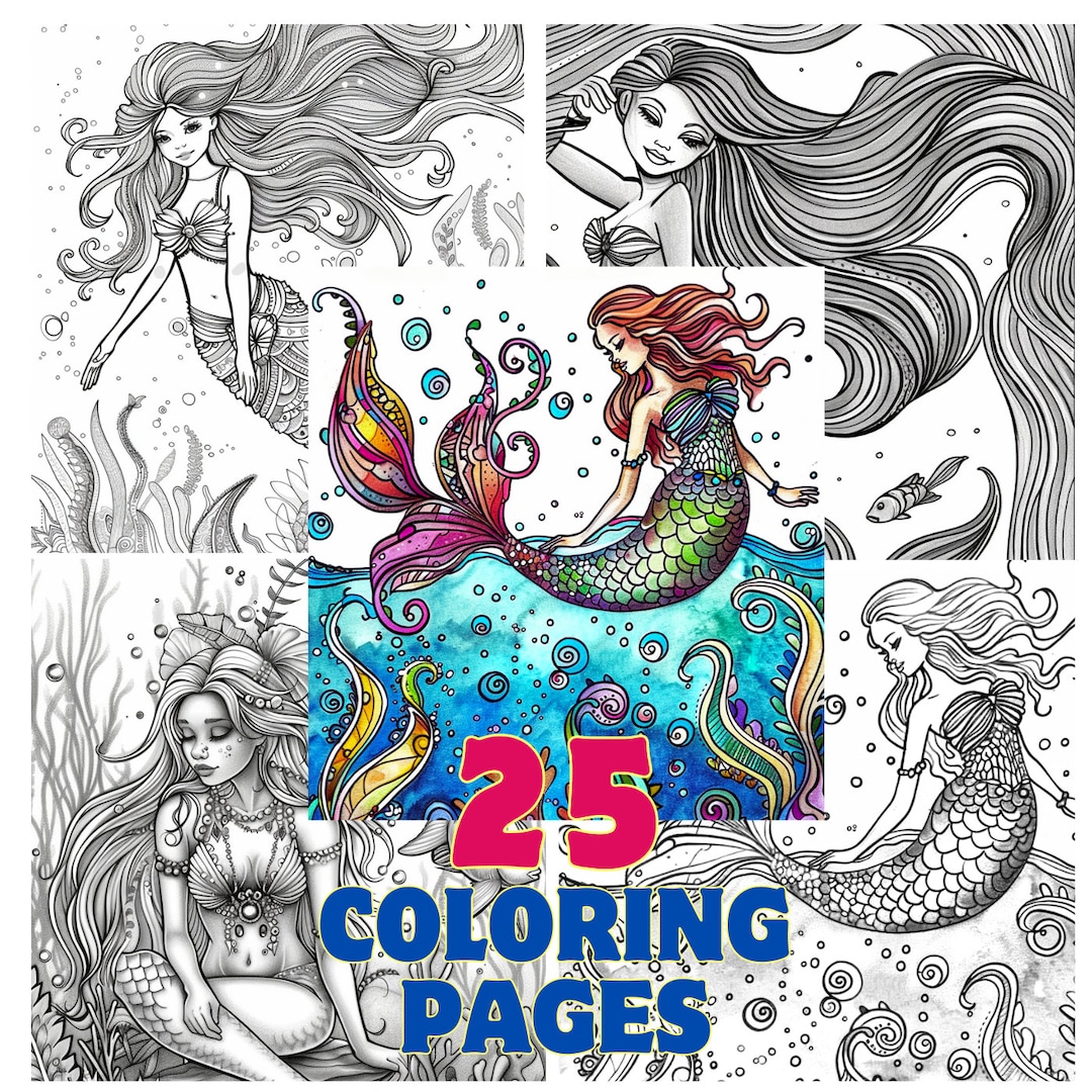 25 Mythical Mermaid Coloring Pages Adult and Kids Coloring Book ...