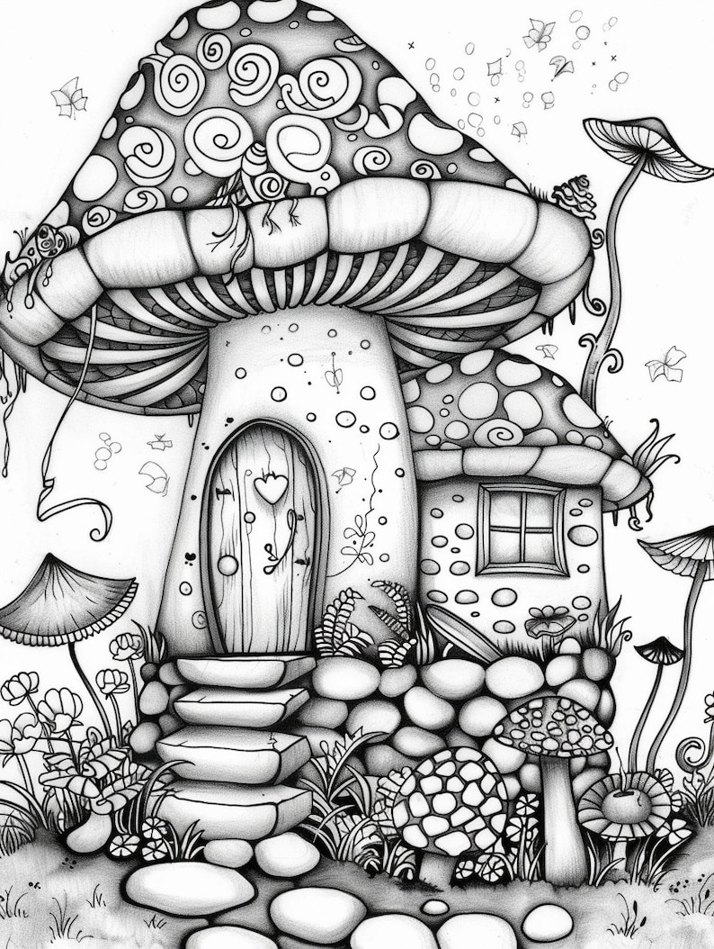 Enchanted Mushroom House Coloring Pages Set - Fun for All Ages ...