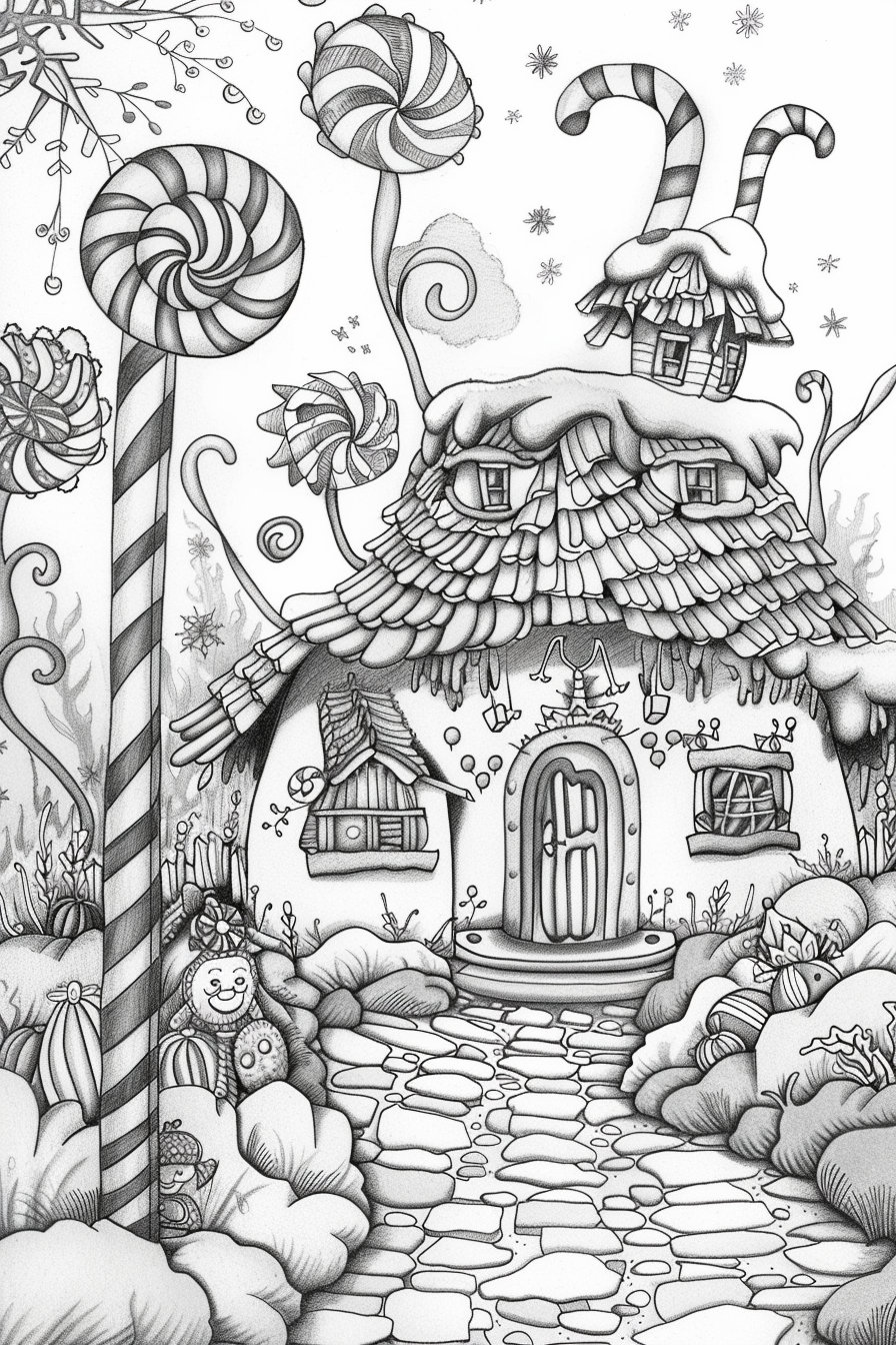 Whimsical Candy House Coloring Pages - Adult and Kids Coloring Book ...