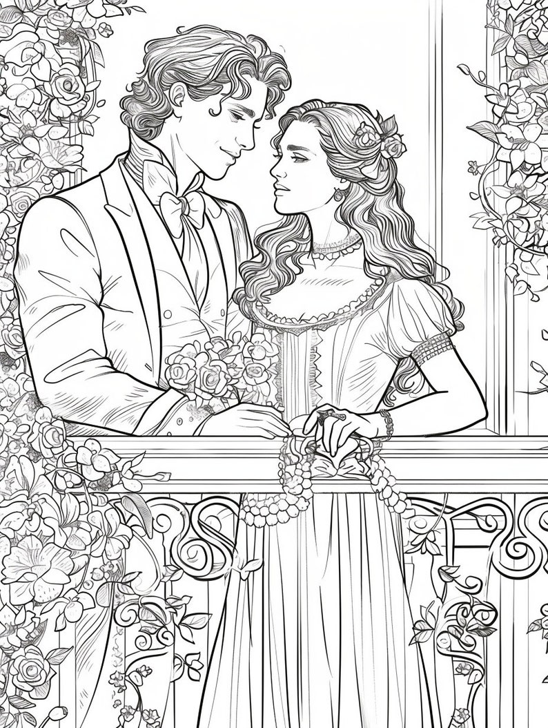 50 Regency Couples Coloring Pages - Adult Coloring Book, Coloring ...