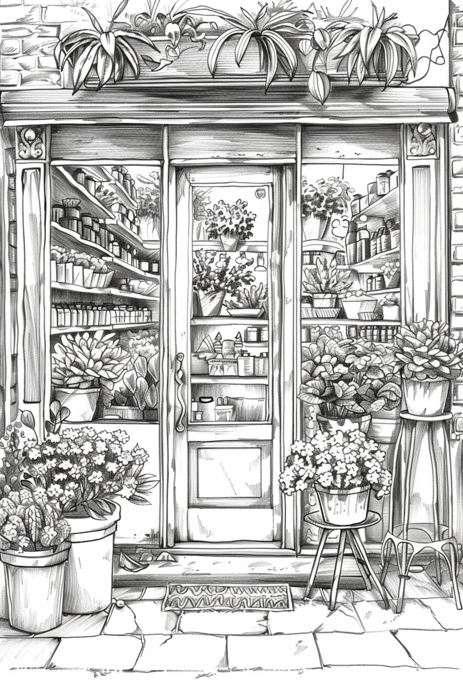 Storefronts Designs Coloring Book for Adults | 35 Cozy Printable Pages ...