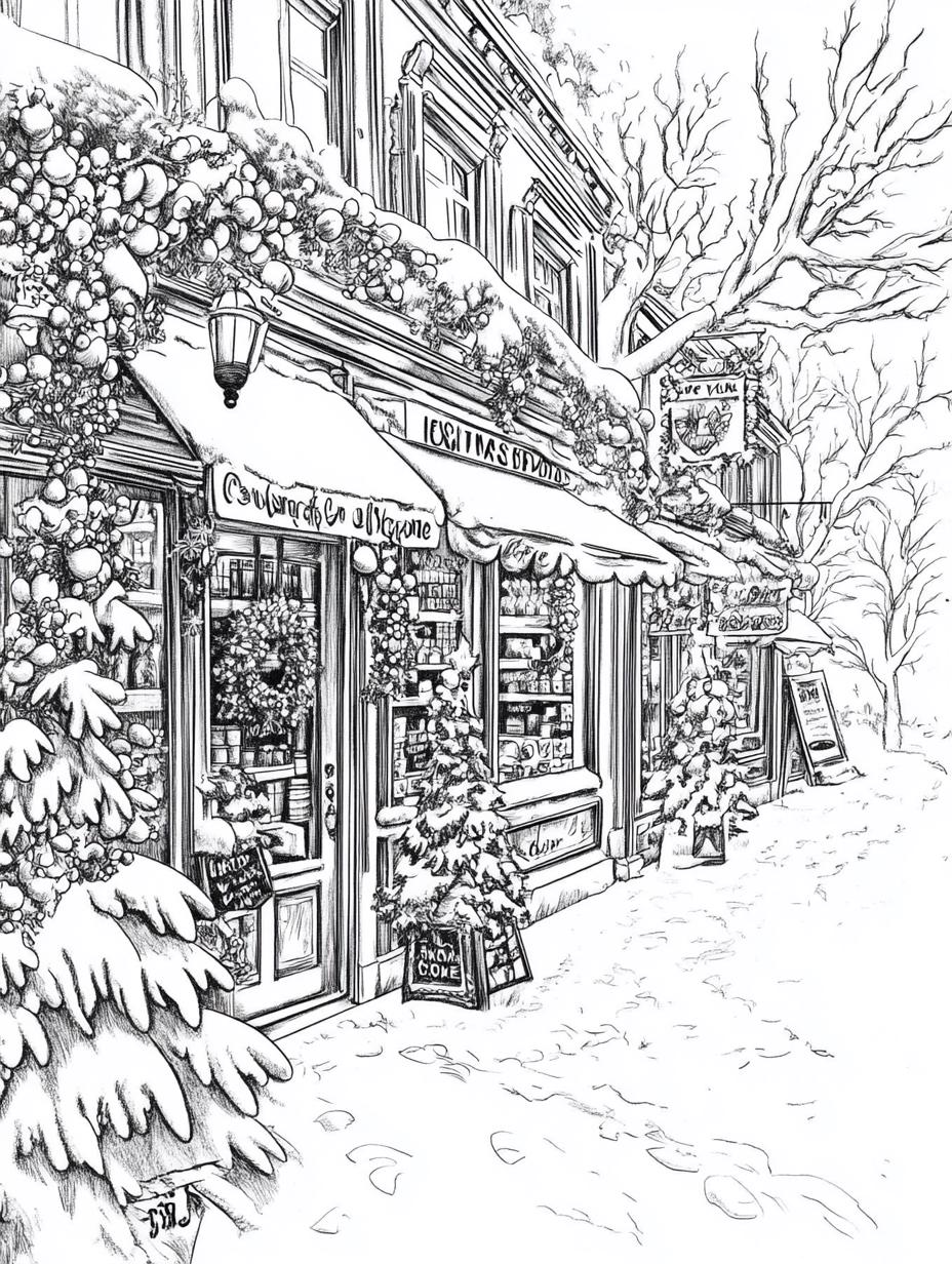 Christmas Storefronts Designs Coloring Book for Adults | 45 Cozy ...