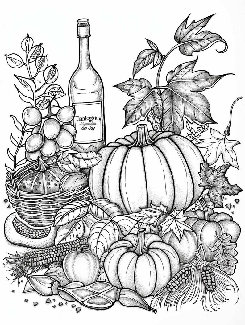 Thanksgiving Day Coloring Book for Adults , Turkey, 25 Printable Pages ...