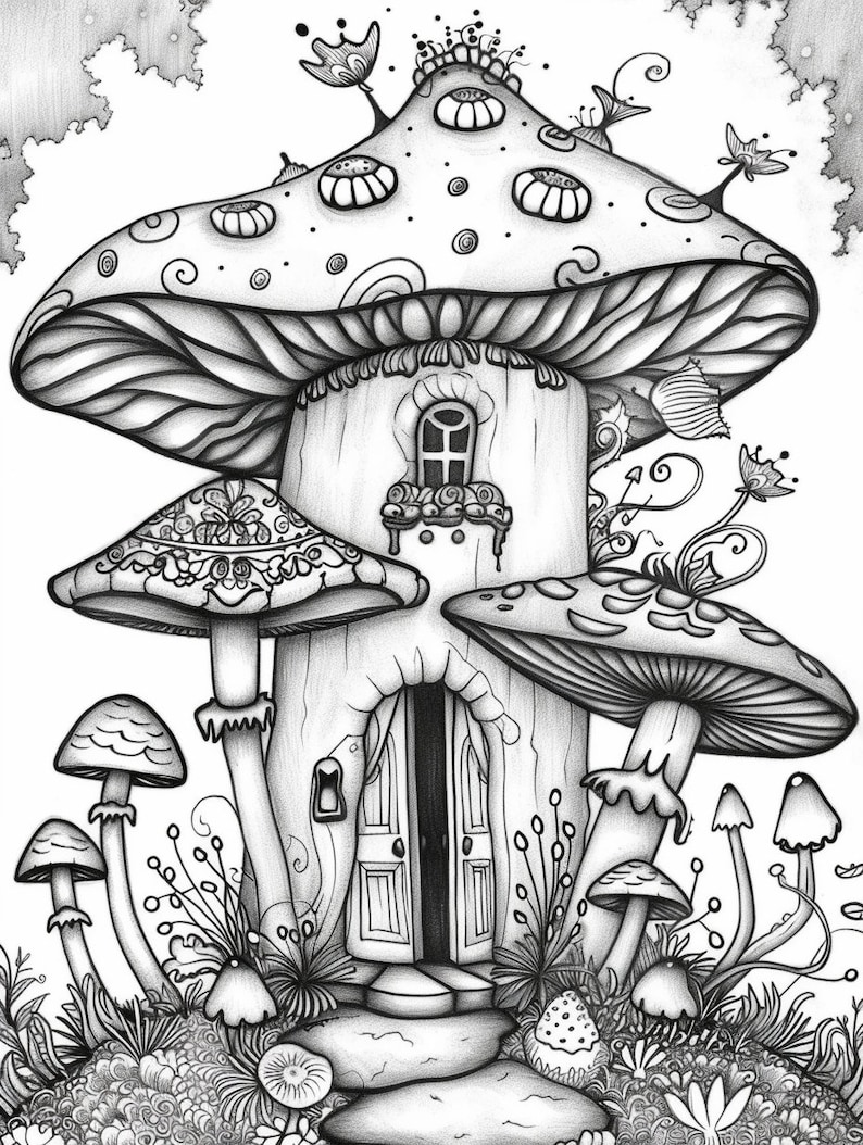 Enchanted Mushroom House Coloring Pages Set - Fun for All Ages ...