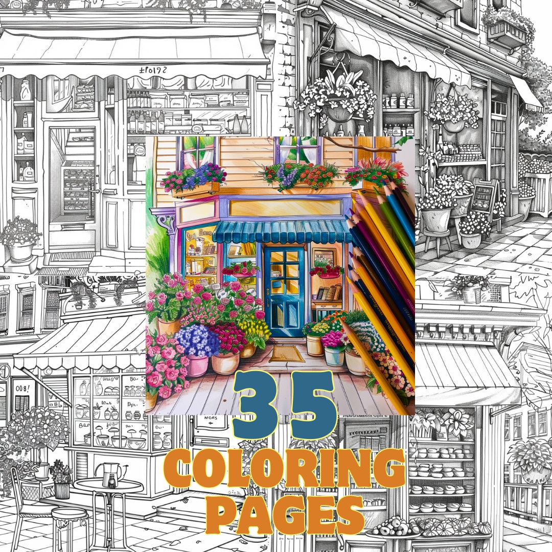 Storefronts Designs Coloring Book for Adults | 35 Cozy Printable Pages ...