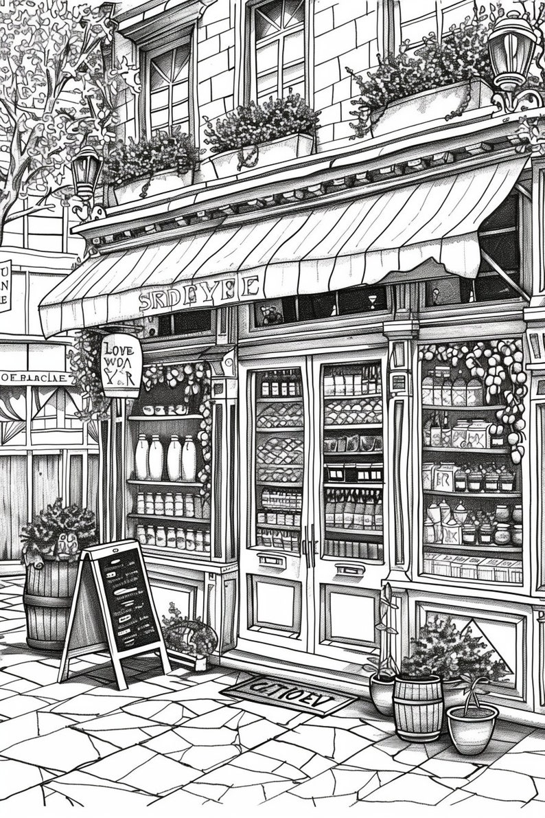 Storefronts Designs Coloring Book for Adults | 35 Cozy Printable Pages ...
