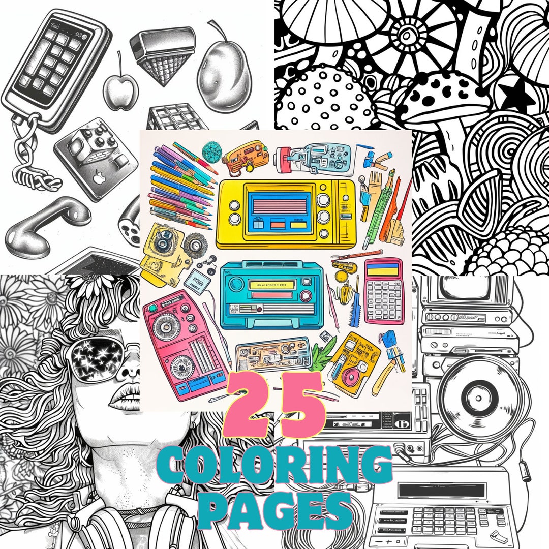 Retro Coloring Pages for Adults - 25, 90s Nostalgia Designs, 90s ...