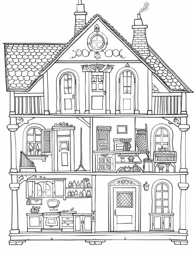 30 Detailed Dolls House Coloring Pages - Adult and Kids Coloring Book ...