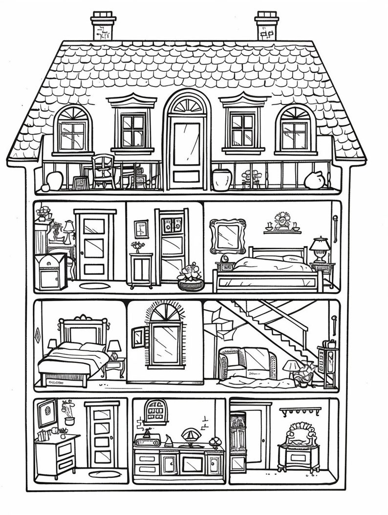 30 Detailed Dolls House Coloring Pages - Adult and Kids Coloring Book ...