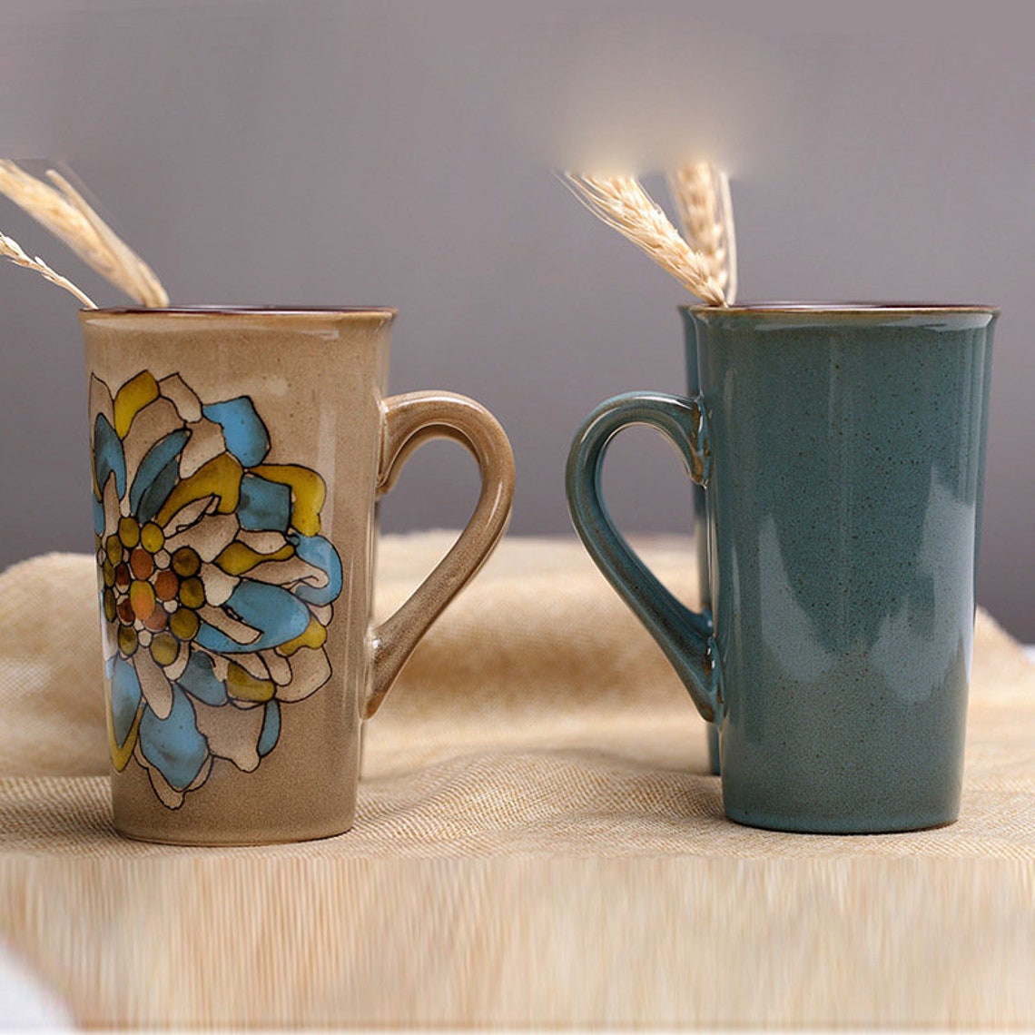 Oil Painting Cupnordic Mughandmade Ceramic Mugflower Coffee - Etsy