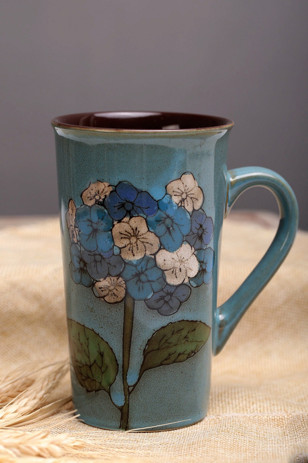 Blue Flower Coffee Mug Pottery,hand-thrown Stoneware,artistic Coffee ...