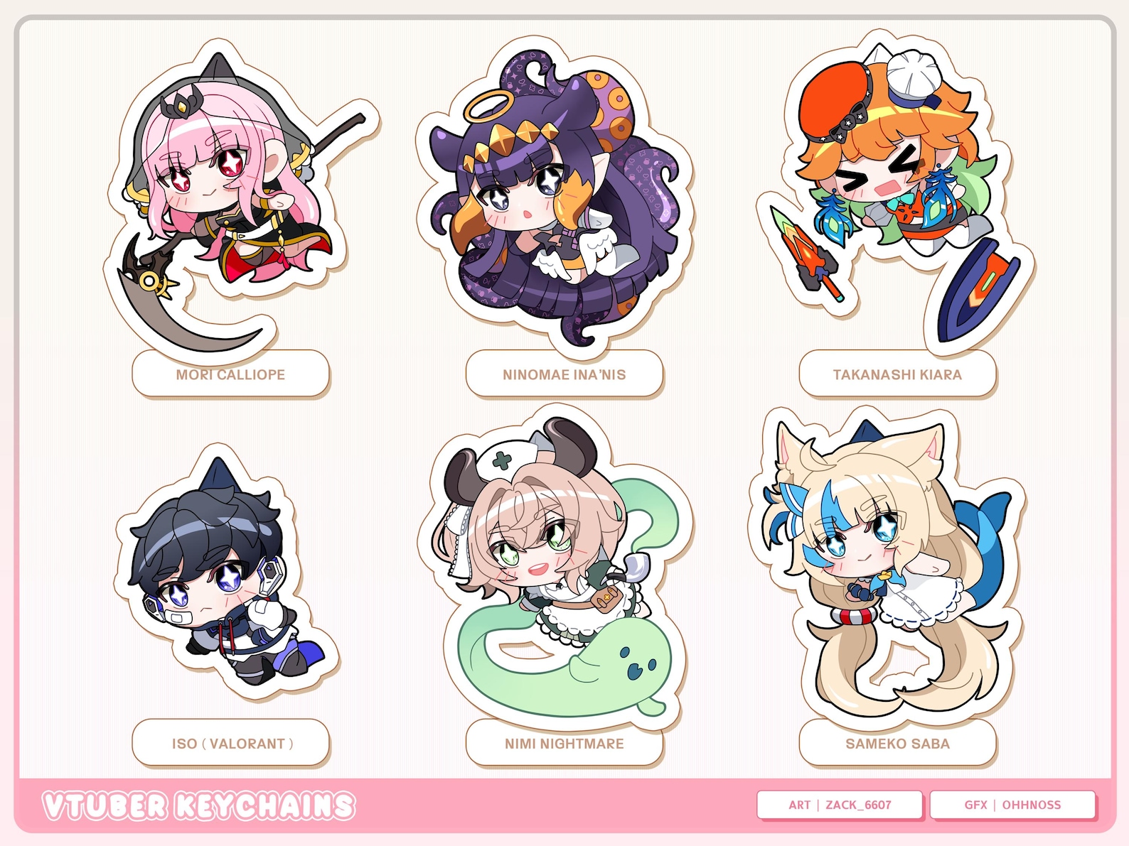 Vtuber Keychains (ft. Calliope Mori, Ninomae Ina'nis, Sameko Saba ...