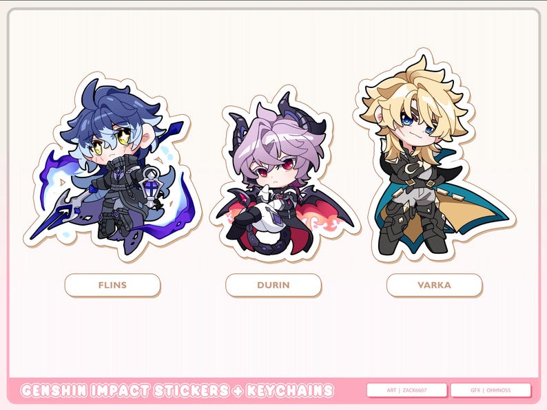 Genshin Impact Nod Krai Keychains + Stickers (ft. Flins, Durin and ...